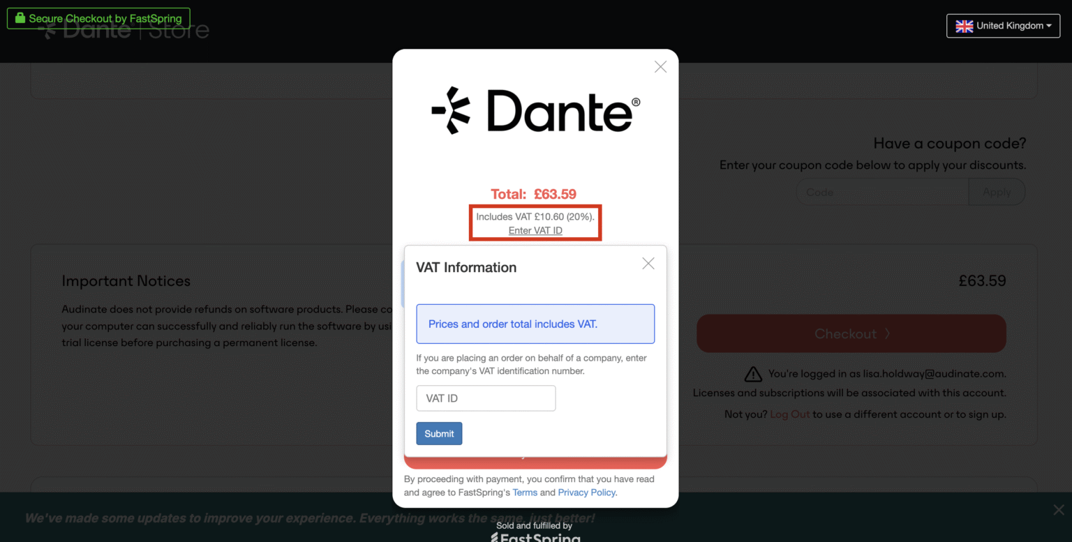 Entering A VAT Code During Checkout | Dante
